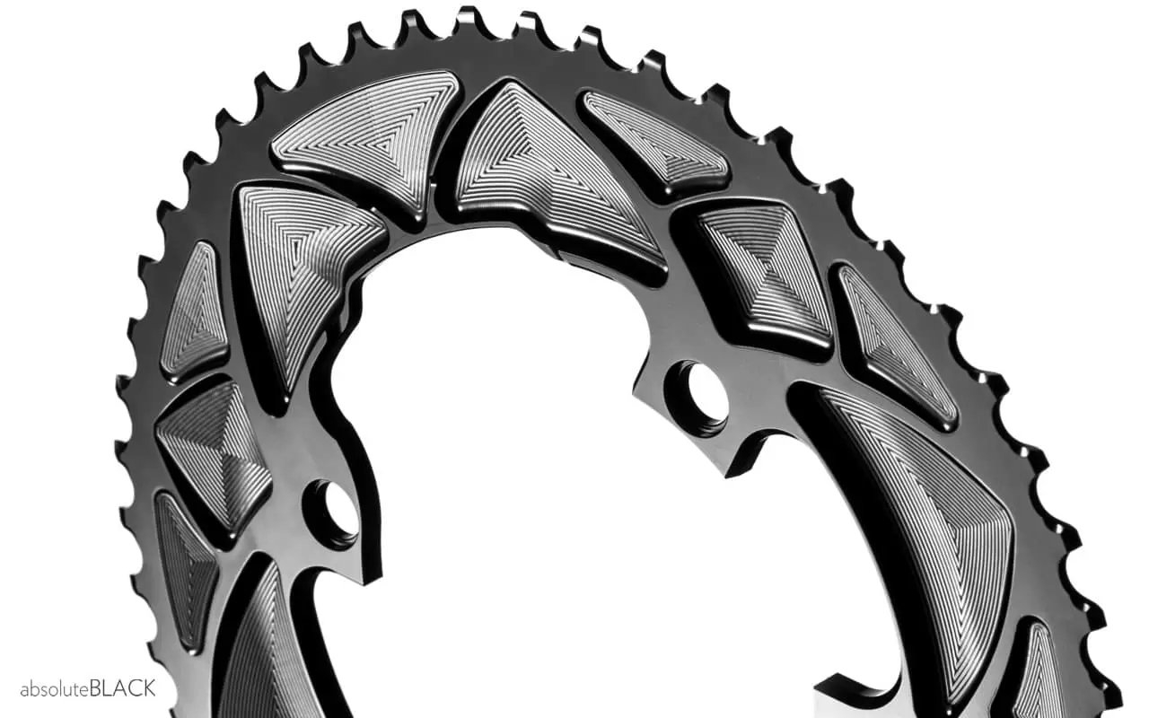 Absolute Black Round Road Chainring 2x 110/4 BCD Shimano for R9100 & U